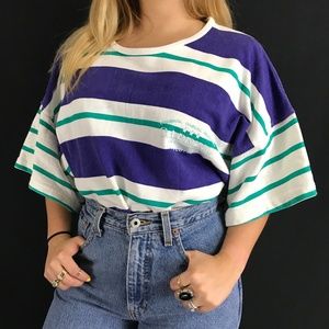 Vintage | Tops | 8s90s Boxy Striped Tshirt | Poshmark